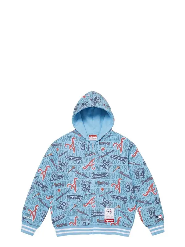 Supreme X Mitchell & Ness Teams Zip Up Hooded Sweatshirt - Blue