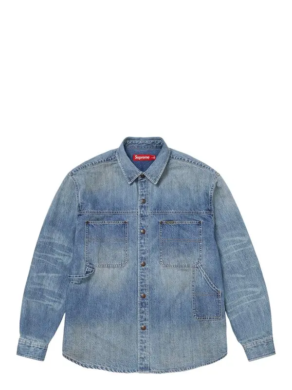 Supreme Distressed Denim Snap Painter Shirt - Blue