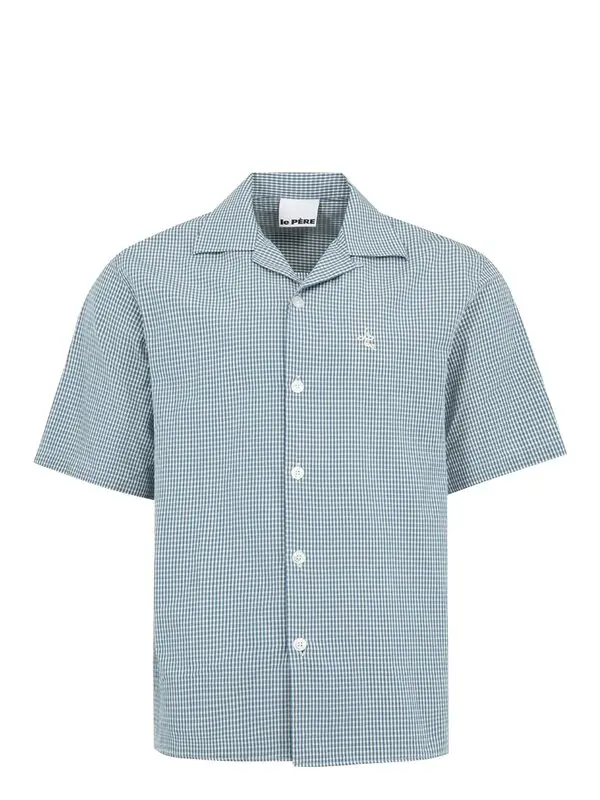LE PERE Gingham Camp Shirt - Blue