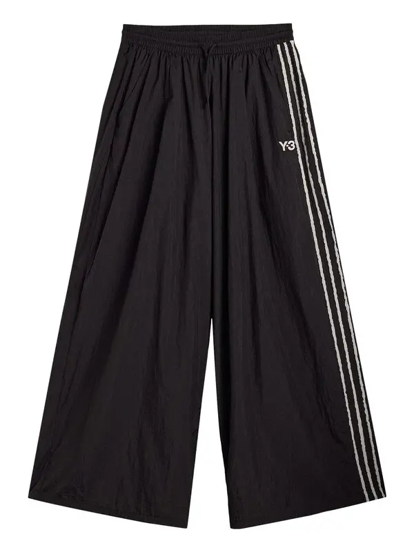 Y3 Wide Leg Pants With Raw Edge Hem And Stripes - Black