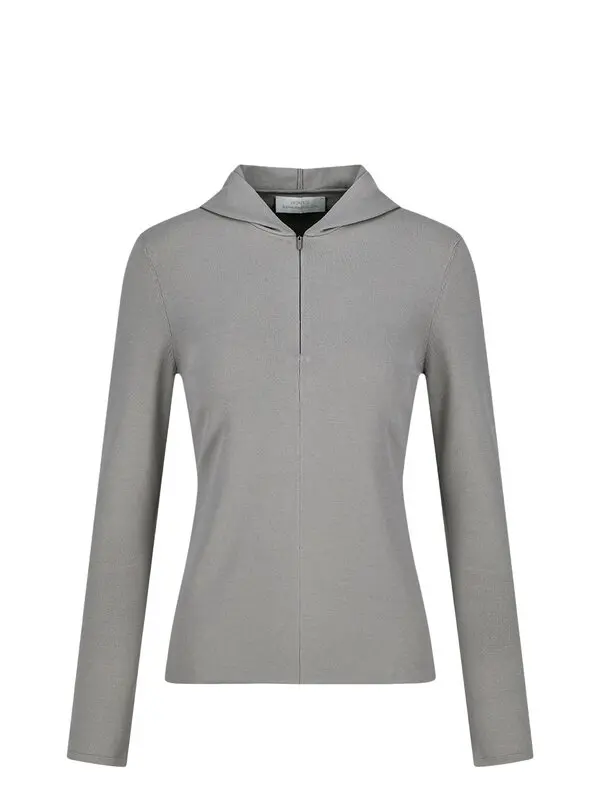 AMOMENTO Half Zip-up Hoodie Knit - Grey