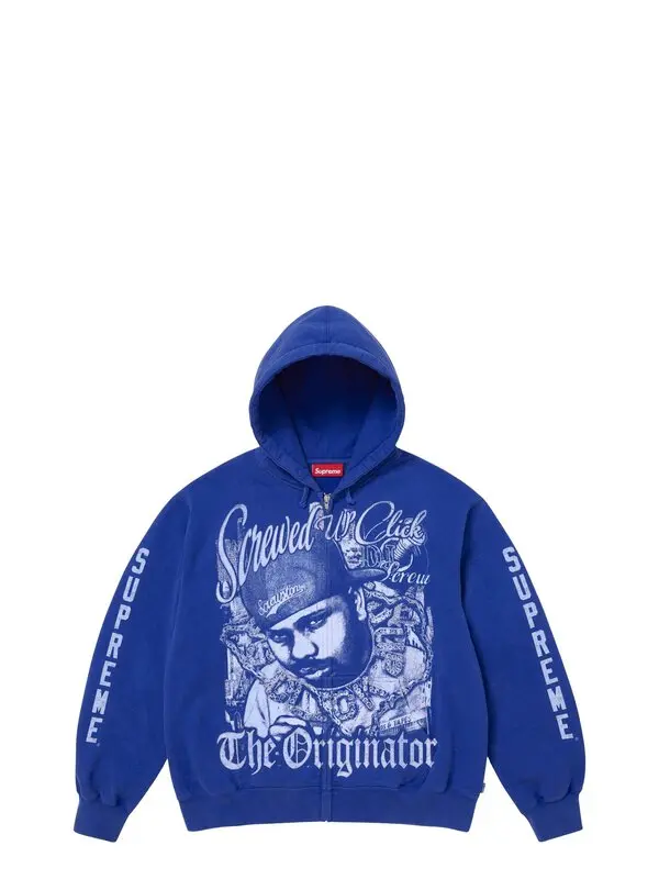 Supreme X Dj Screw Graphic Zip Up Hooded Sweatshirt - Blue