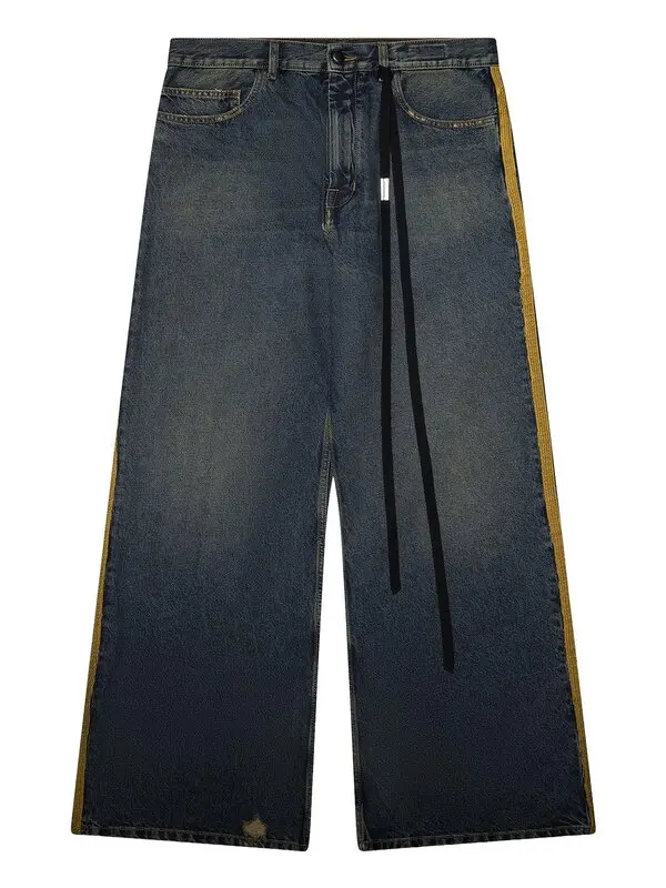 ANN DEMEULEMEESTER Wide Leg Denim Trousers With Side Stripe Detail - Blue