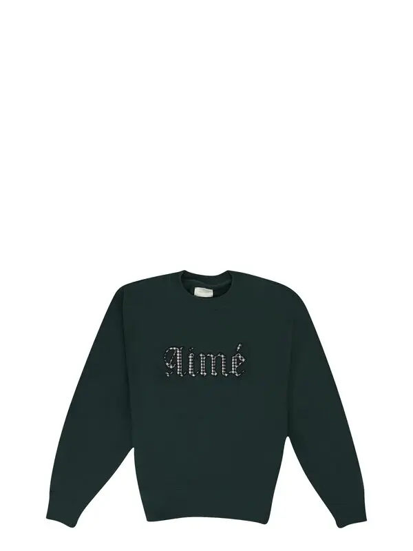 Aimé Leon Dore Houndstooth Applique Crewneck Sweatshirt - Green