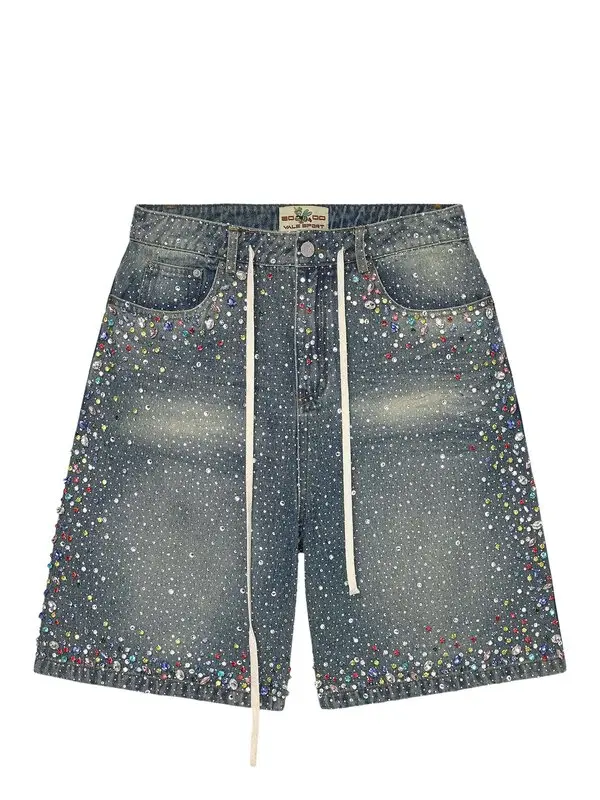 VALE FOREVER Embellished Denim Jorts - Blue
