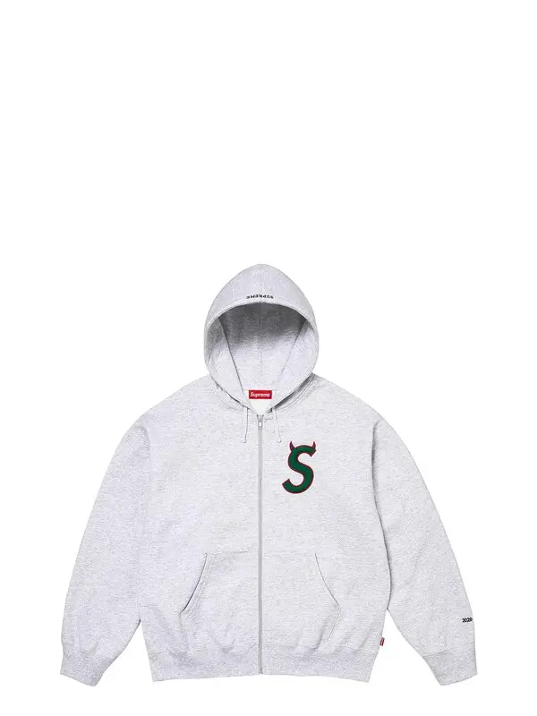 Supreme Devil Logo Zip Up Hooded Sweatshirt - Grey