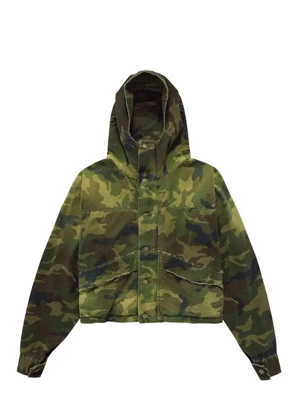 424 Cropped Camouflage Hooded Parka - Green