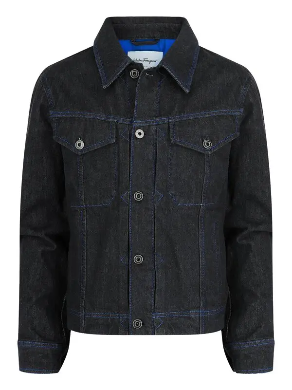 FERRAGAMO Contrast-stitch Denim Jacket - Blue