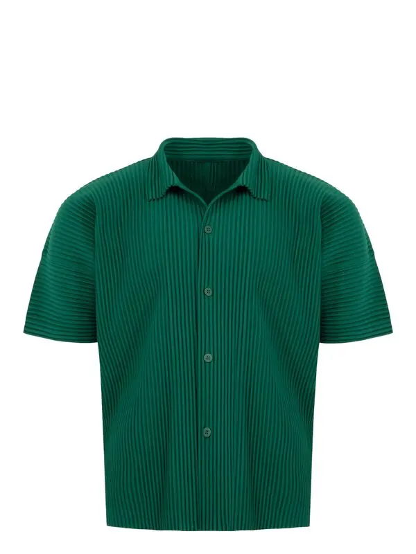 Issey Miyake Short Sleeve Pleated Button Down Shirt - Green