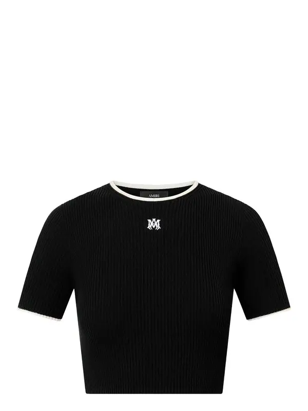 Amiri Ribbed Knit Ma Logo Cropped T-shirt - Black