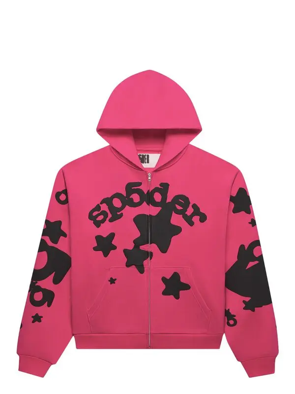 SP5DER Beluga Zip Up Hoodie With Graphic Print - Pink