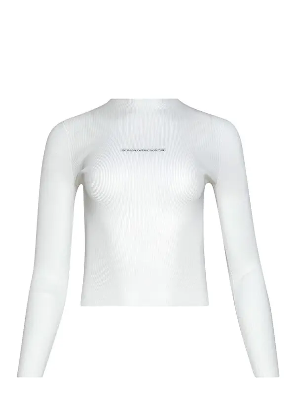 Alexander Wang Long Sleeve Crewneck Top With Jacquard Logo - White