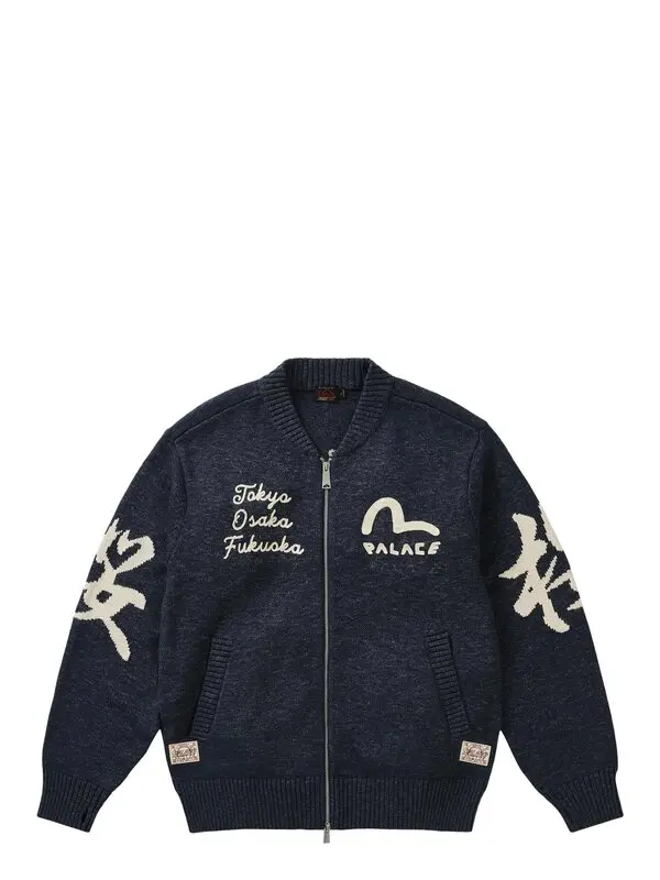 PALACE X Evisu Zip Through Chunky Knit - Blue