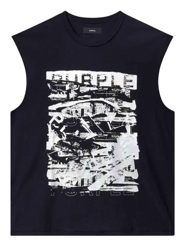 PURPLE BRAND Sleeveless Foil Print T-shirt - Black