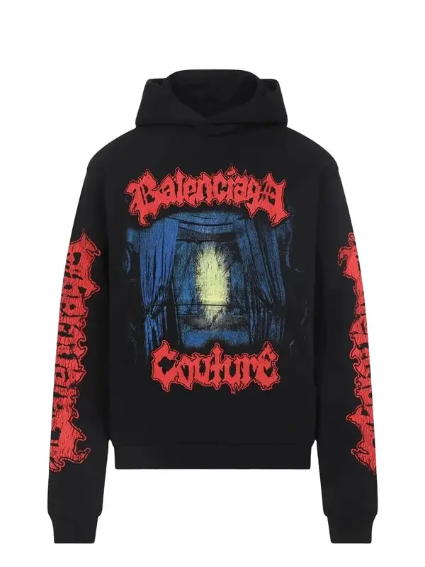Balenciaga Medium Fit Hoodie With Graphic Print - Black