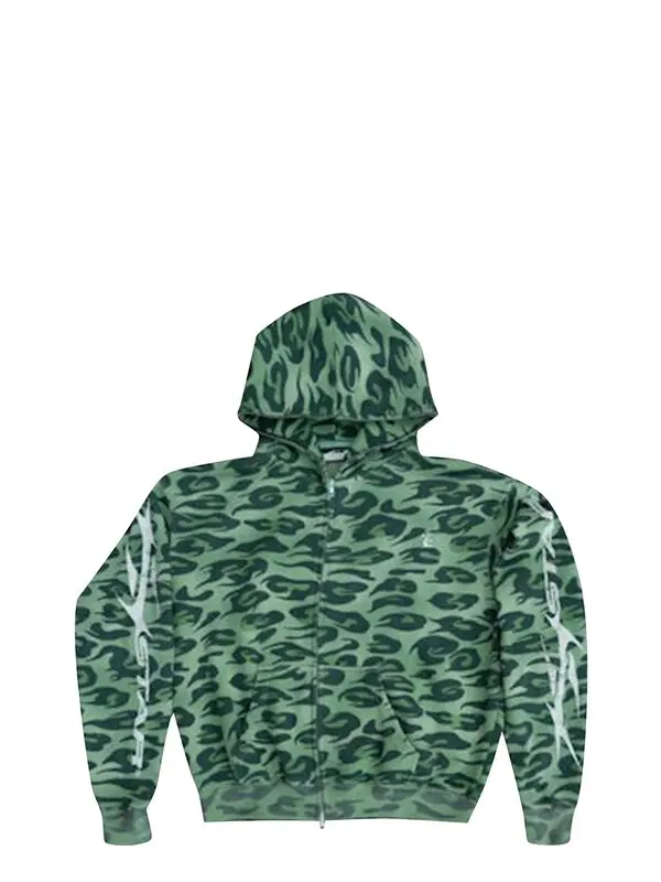 HELLSTAR Cheetah Print Zip-up Hoodie - Green