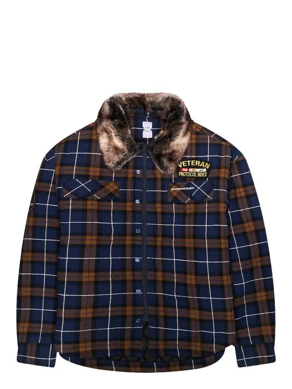 PROTOCOL INDEX Fur Trimmed Plaid Shirt Jacket - Blue