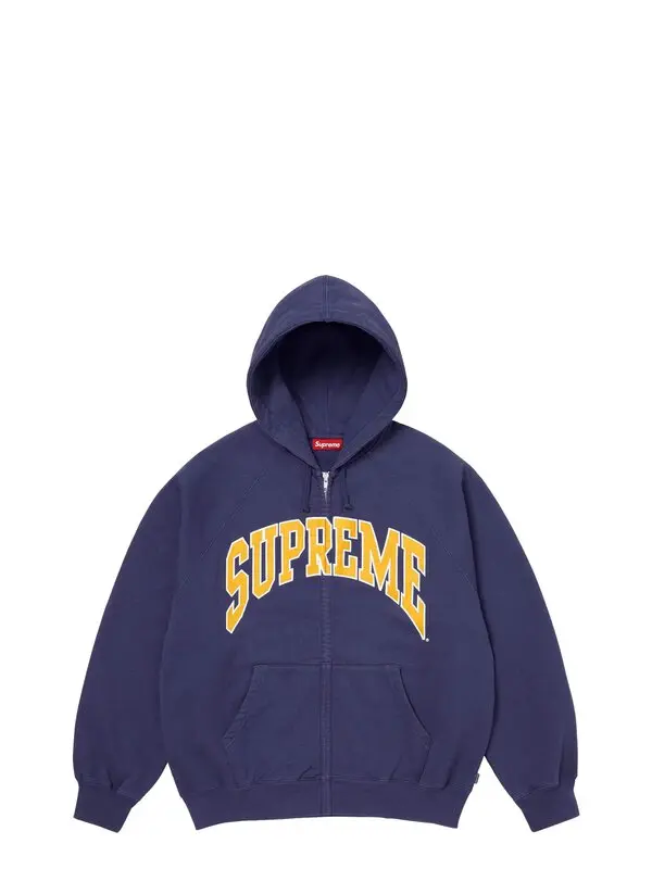 Supreme Cracked Raglan Zip Up Hooded Sweatshirt - Blue