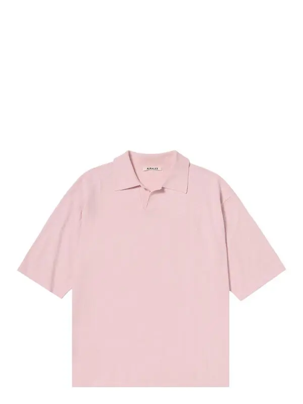 Auralee High Gauge Tussah Silk Knit Skipper Polo - Pink