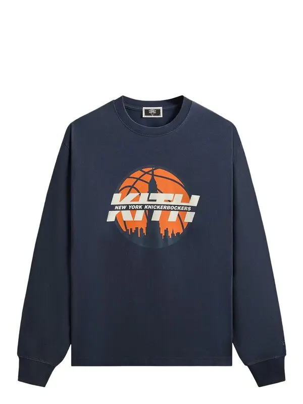 Kith For The New York Knicks Knickerbockers Long Sleeve Quinn Vintage Tee - Black