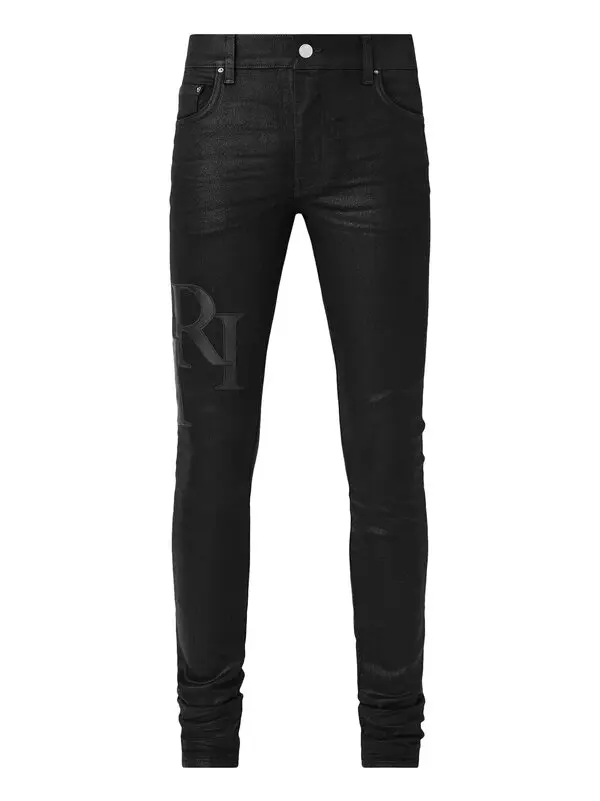 Amiri Waxed Staggered Logo Skinny Jeans - Black
