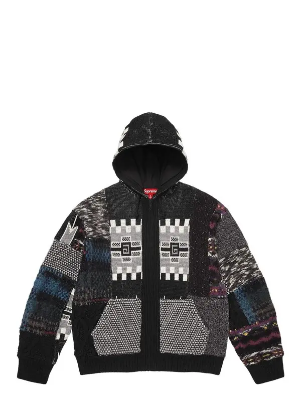 Supreme Patchwork Zip Up Hooded Sweater - Black