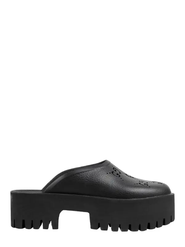 Gucci Platform Perforated Clog Sandals - Black