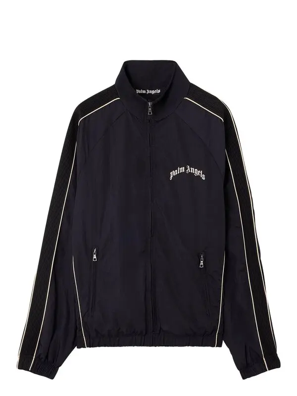 Palm Angels Curved Logo Zip-up Windbreaker - Black