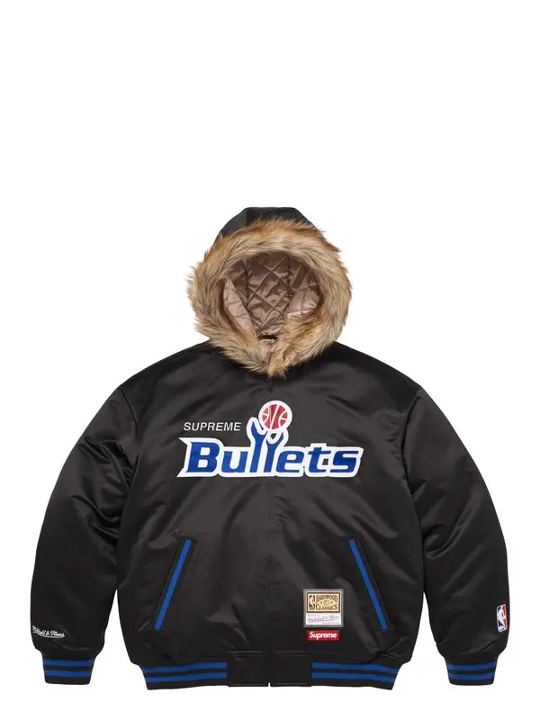 Supreme X Mitchell & Ness Teams Hooded Satin Varsity Jacket - Black