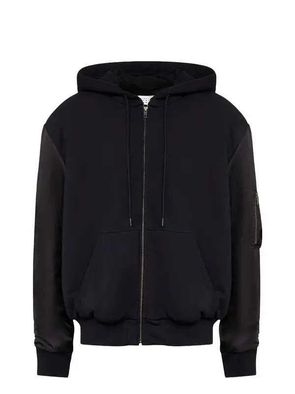 MAISON MARGIELA Zip Hoodie With Nylon Sleeves - Black