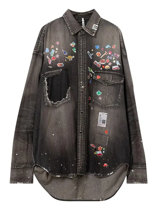 Mihara Yasuhiro Embellished Denim Shirt - Black