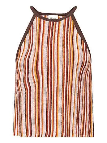 ME+EM Textured Strip Knit Halterneck Vest Top - Cinnamon Multi
