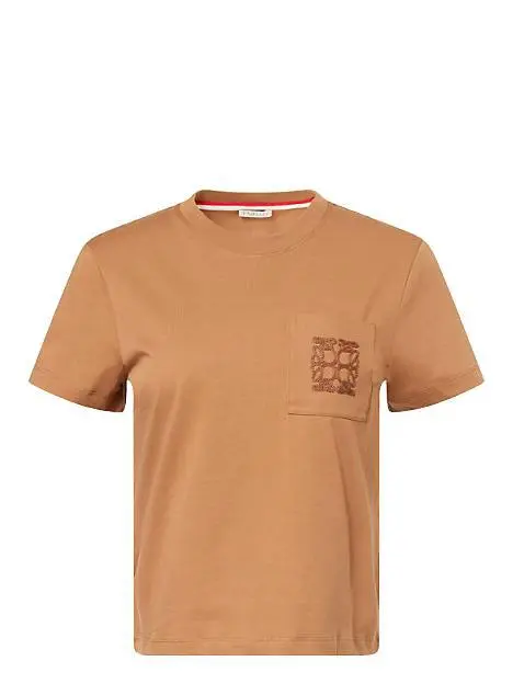 EMELLO Embroidered Cotton T-shirt - Tan