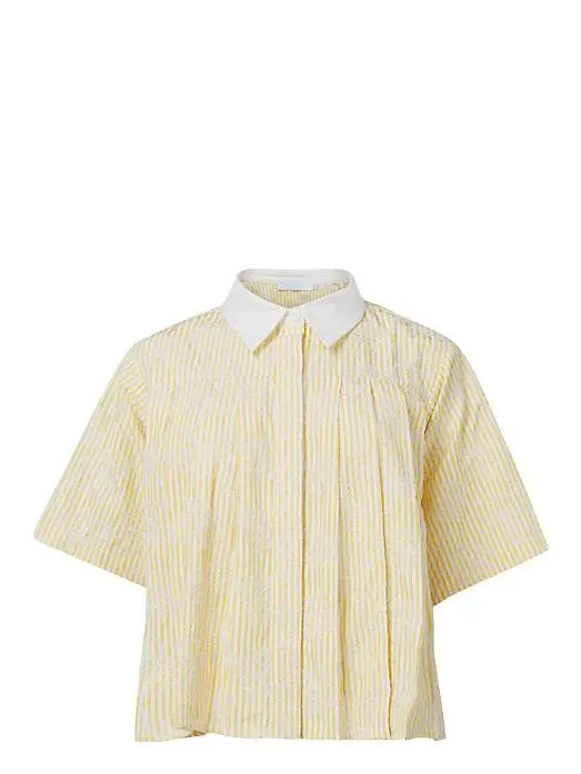 LEEM Striped Pleated Woven Shirt - Yellow