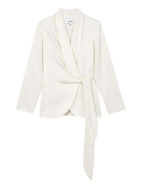REISS Clover Tie-front Woven Jacket - White