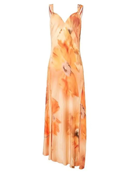 NEVER FULLY DRESSED Sofia Floral Knot-strap Bias-cut Woven Maxi Dress - Orange