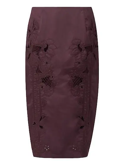 LEEM Embroidered Cotton-blend Pencil Skirt - Brown