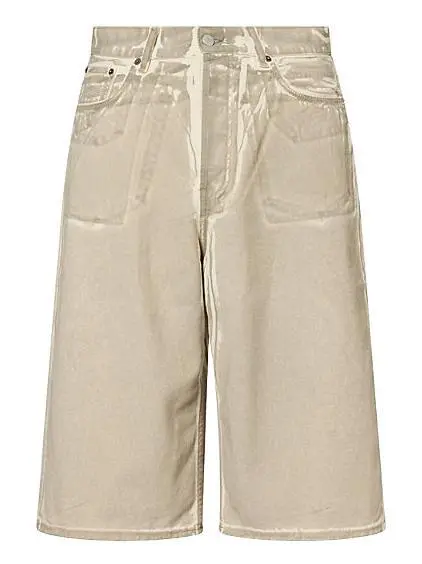 Acne Studios Judda Overprint Denim Shorts - Beige/sage Green