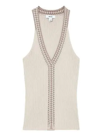 REISS Nora Contrast-trim Ribbed Knitted Vest - Neutral