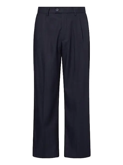 PERCIVAL Pressed-pleat Straight-leg Trousers - Navy