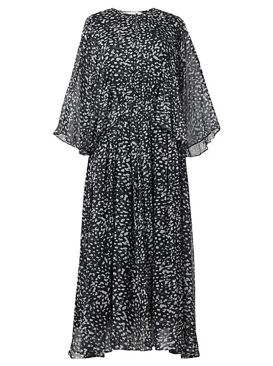 LEEM Dot-print Chiffon Midi Dress - Black