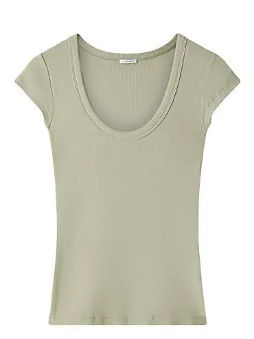 JOSEPH Ribbed Stretch-cotton Top - Cactus