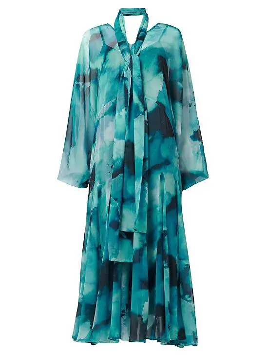 LEEM Blurred-print Woven Midi Dress - Blue