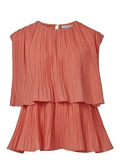 LEEM Tiered Round-neck Woven Blouse - Orange