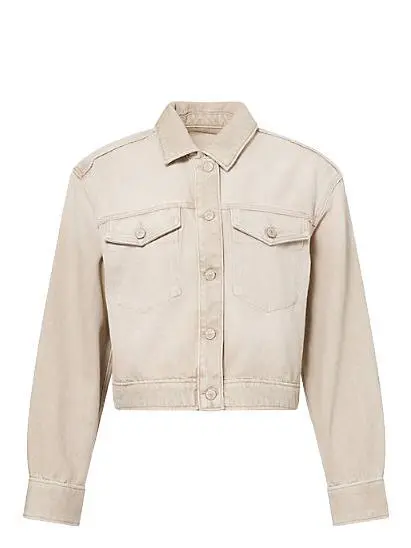 Paige Cropped Cotton Denim Jacket - Soft Sepia