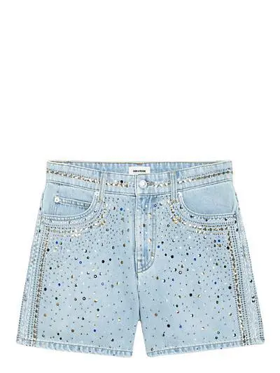 Zadig&Voltaire Sadys Stud-embellished Stretch-denim Shorts - Light Blue