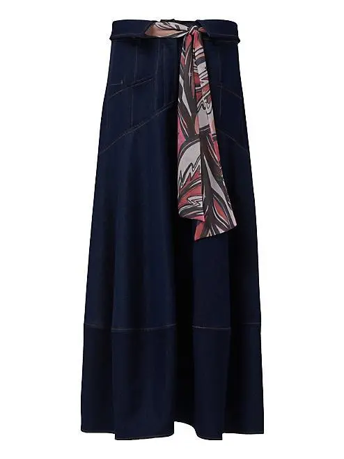 LEEM Tie-waist Denim Maxi Skirt - Blue
