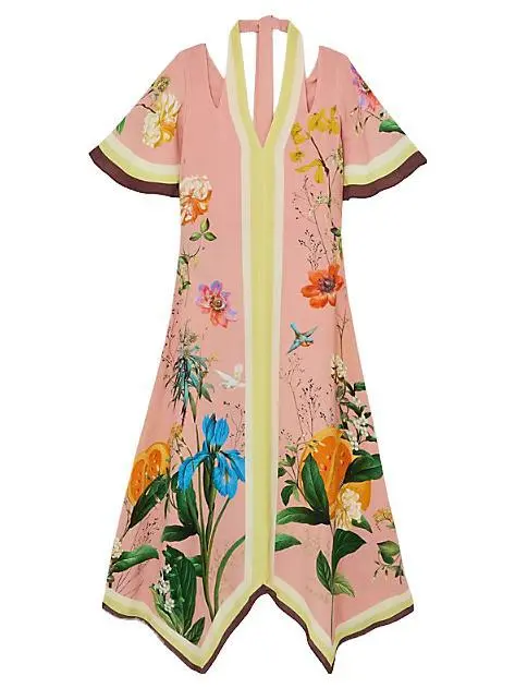 REISS Floral Print Cut-out Woven Midi Dress - Pink