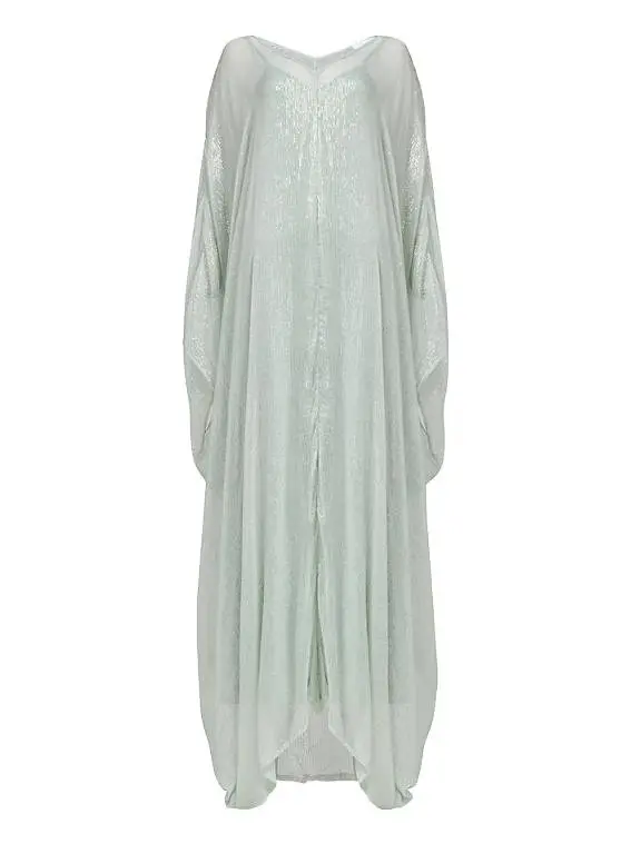 LEEM Striped V-neck Metallic-woven Kaftan - Green