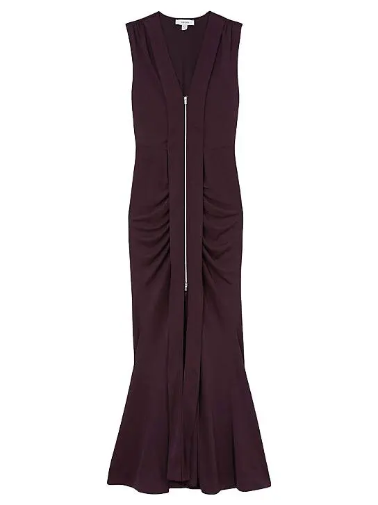 REISS Scarlett Zip-front Crepe-jersey Maxi Dress - Grape Burgundy
